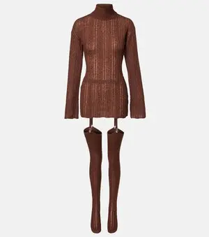 AYA MUSE Cable-knit Minidress And Tights Set - Brown