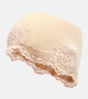 Valentino Garavani Lace-trimmed Cashmere Headband - Beige