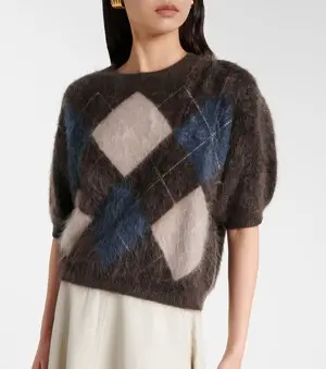 LISA YANG Juniper Argyle Knitted Cashmere Top - Brown
