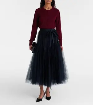 Erdem Belted Tulle Midi Skirt