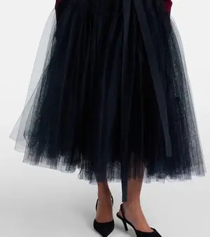 Erdem Belted Tulle Midi Skirt