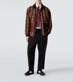 Junya Watanabe Checked Leather-trimmed Cotton Jacket