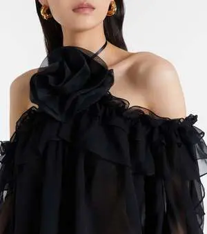 Carolina Herrera Floral-appliqué Silk Tulle Top