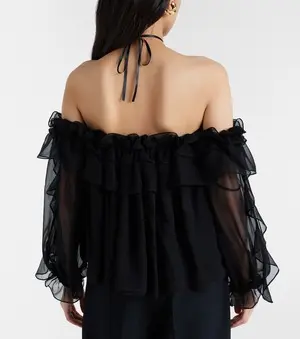 Carolina Herrera Floral-appliqué Silk Tulle Top