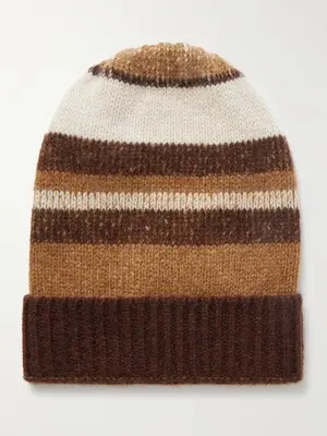 THE ELDER STATESMAN Striped Cashmere Beanie - Brown