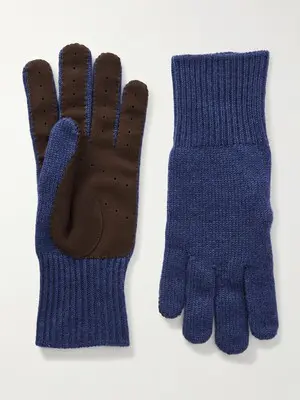 Brunello Cucinelli Suede-trimmed Cashmere Gloves - Blue