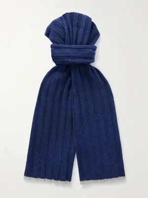 Brunello Cucinelli Ribbed Cashmere Scarf - Blue