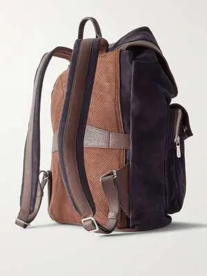 Brunello Cucinelli Leather-trimmed Suede Backpack - Navy