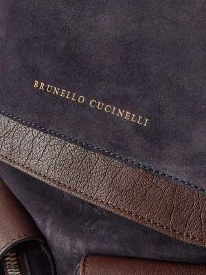 Brunello Cucinelli Leather-trimmed Suede Backpack - Navy