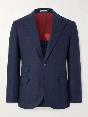 Brunello Cucinelli Herringbone Wool And Cashmere-blend Blazer - Navy