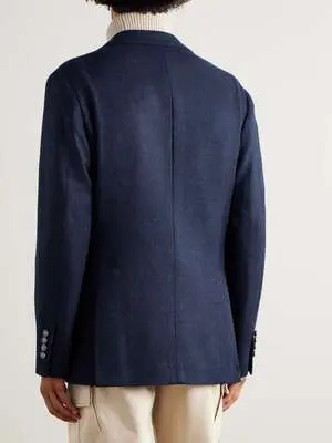 Brunello Cucinelli Herringbone Wool And Cashmere-blend Blazer - Navy