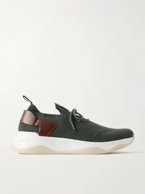 Berluti Shadow Leather-trimmed Sneakers - Green