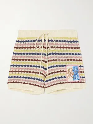 Zimmermann Appliquéd Striped Cotton-blend Shorts - Cream