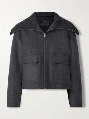 Theory Ribbed Wool-trimmed Wool-blend Twill Jacket - Charcoal