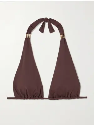 Melissa Odabash Grenada Embellished Halterneck Triangle Bikini Top - Brown