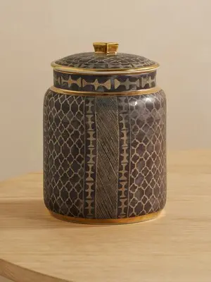 L'Objet Ashanti Large Gold-plated Earthenware Canister - Brown