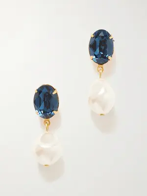JENNIFER BEHR Tunis Gold-plated, Crystal And Faux Pearl Earrings - Blue