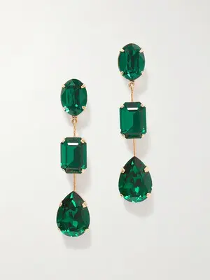 JENNIFER BEHR Allanah Gold-plated Crystal Earrings - Green