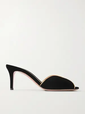 GIANVITO ROSSI 70 Leather-trimmed Velvet Mules - Black