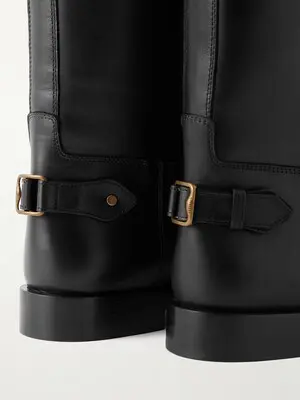Burberry Buckled Leather Knee Boots