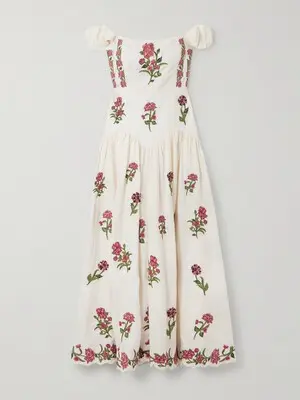 Agua Bendita Siembra Floral Linen Maxi Dress - Neutrals