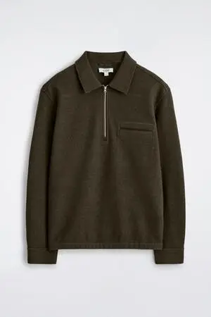 Cos Boiled Wool Zip-up Polo Sweater - Green