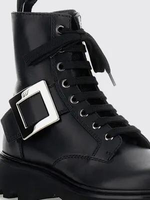 ROGER VIVIER Leather Buckled Combat Boots