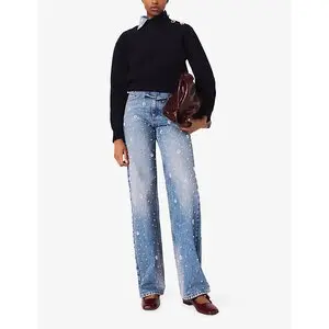 Maje Bead-embroidered Wide-leg Jeans