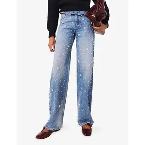 Maje Bead-embroidered Wide-leg Jeans