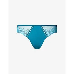 Calvin Klein Geo Lace Stretch-woven Thong - Teal Marine