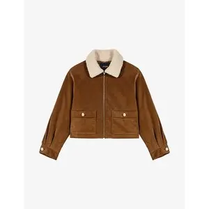 Maje Cropped Shearling-collar Cord Jacket
