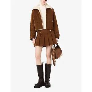 Maje Cropped Shearling-collar Cord Jacket