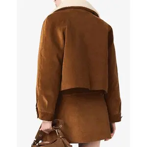 Maje Cropped Shearling-collar Cord Jacket