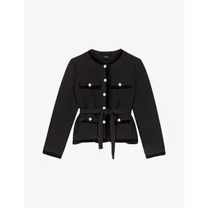 Maje Contrast-trim Belted-waist Tweed Jacket