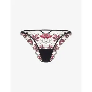Bluebella Calista Floral Lace Brief - Black/ Cherry Lacquer
