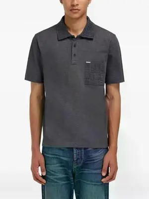 FERRAGAMO V-neck Polo With Jacquard Pocket Detail - Grey