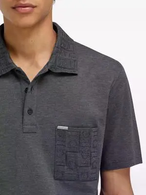 FERRAGAMO V-neck Polo With Jacquard Pocket Detail - Grey