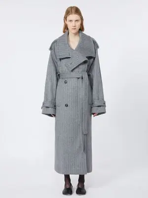 Max Mara Pinstriped Wool Trench Coat