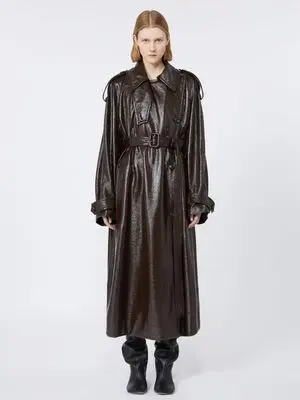 Max Mara Runway Long Trench Coat With Patent Leather Effect