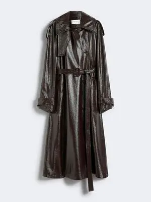 Max Mara Runway Long Trench Coat With Patent Leather Effect