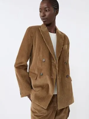 Max Mara Double-breasted Corduroy Blazer - Hazelnut Brown