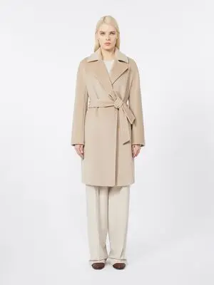 Max Mara Wool Beaver Cloth Robe Coat - Beige