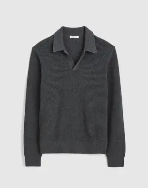 Madewell Shaker-stitch Sweater Polo - Charcoal Grey