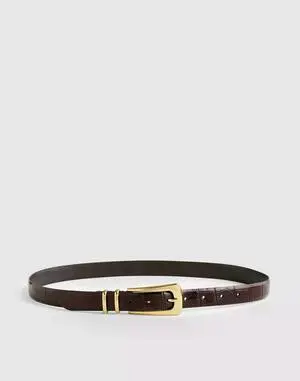 Madewell Elongated-buckle Croc-stamped Leather Belt - Chocolate Raisin
