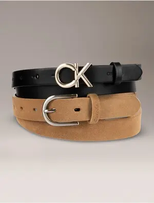 Calvin Klein Monogram Logo And Round Buckle Reversible Belt Set Black / Brown