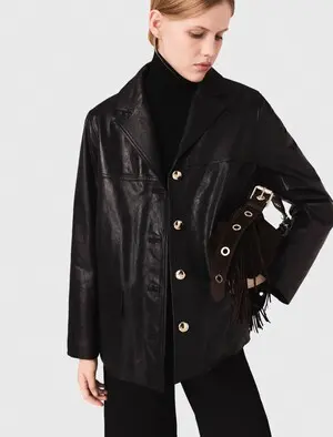 Maje Oversized Quilted Leather Jacket