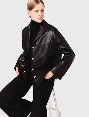Maje Oversized Quilted Leather Jacket