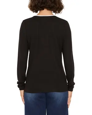 NIC+ZOE Layered Look Split Neck Top - Black Onyx