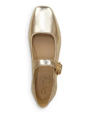 Sam Edelman Michaela Square Toe Buckled Mary Jane Flats - Gold
