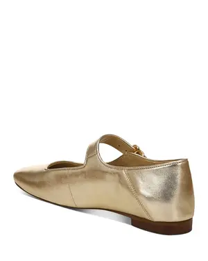 Sam Edelman Michaela Square Toe Buckled Mary Jane Flats - Gold